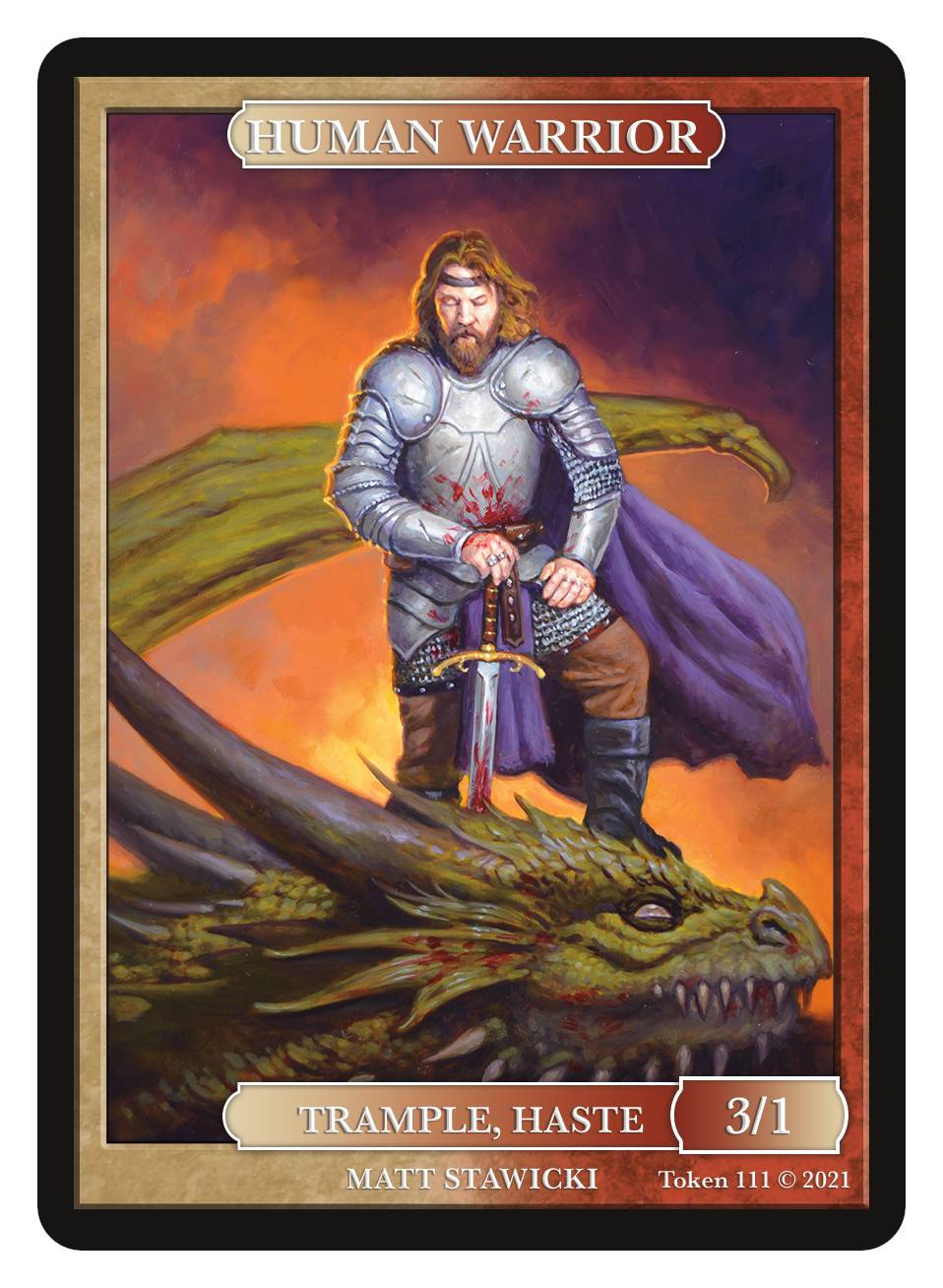 Human Warrior Token (3/1 - Trample, Haste) by Matt Stawicki - Original ...
